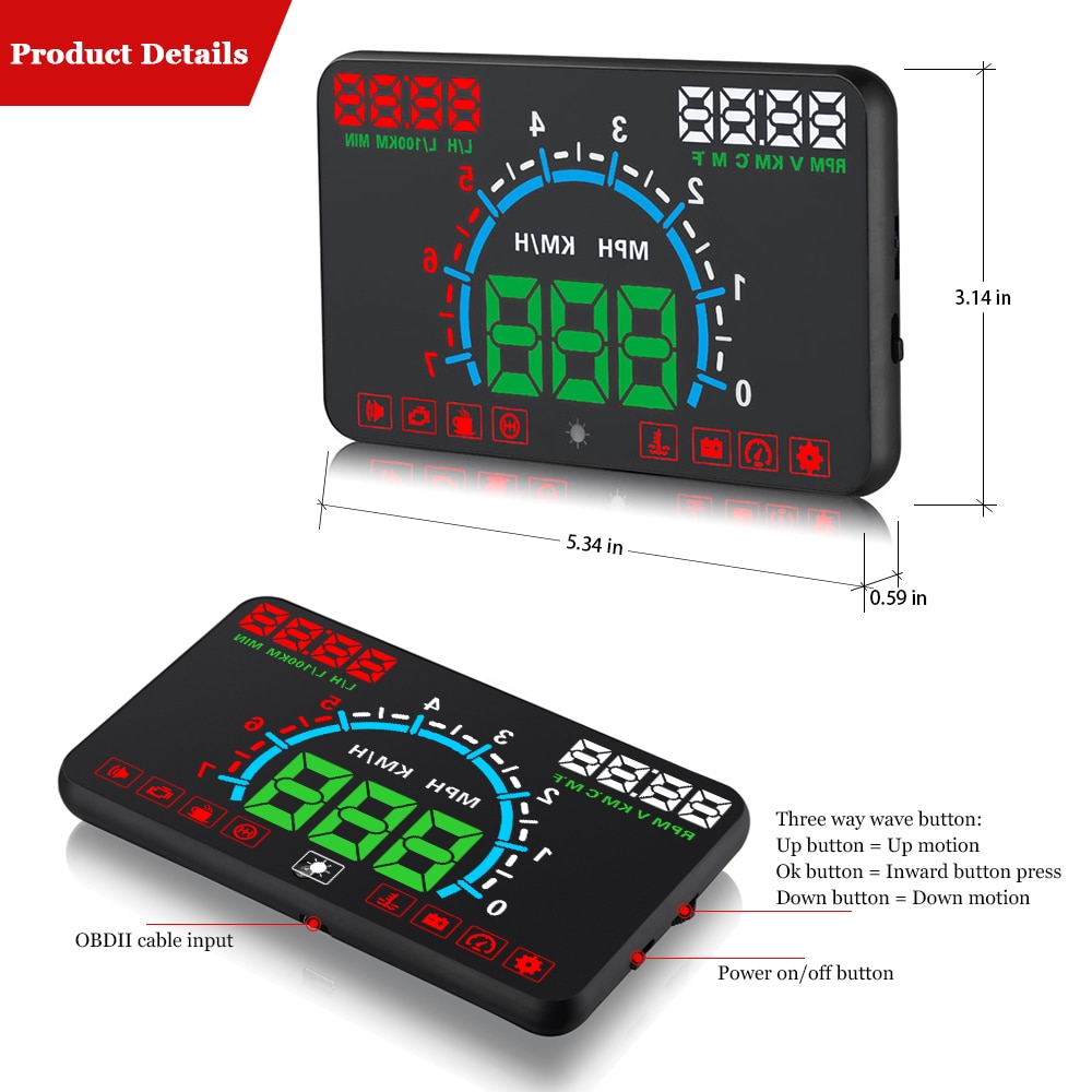 Car Head Up Display HUD E350 obd2 OBDII 5.8 Inch S... – Grandado