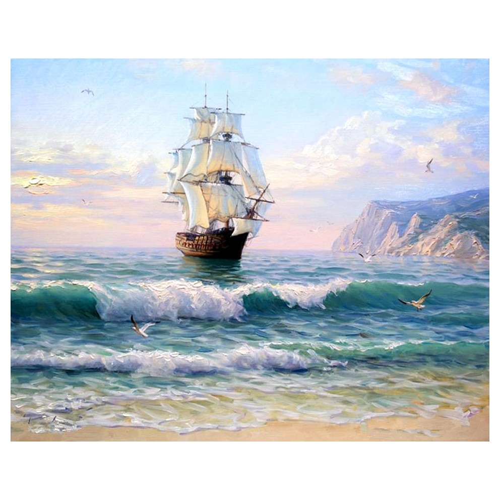 Muurkunst foto's zee boot kleuren op nummer diy ol... – Vicedeal