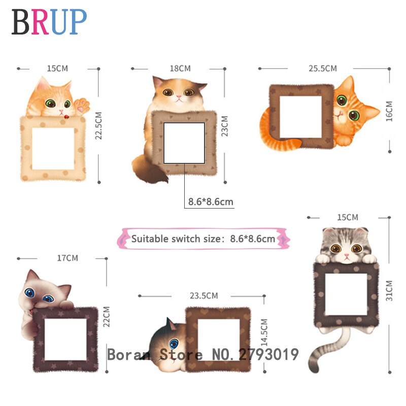 6 Piece Cartoon Cats Switch Stickers Lovely Cats W... – Vicedeal