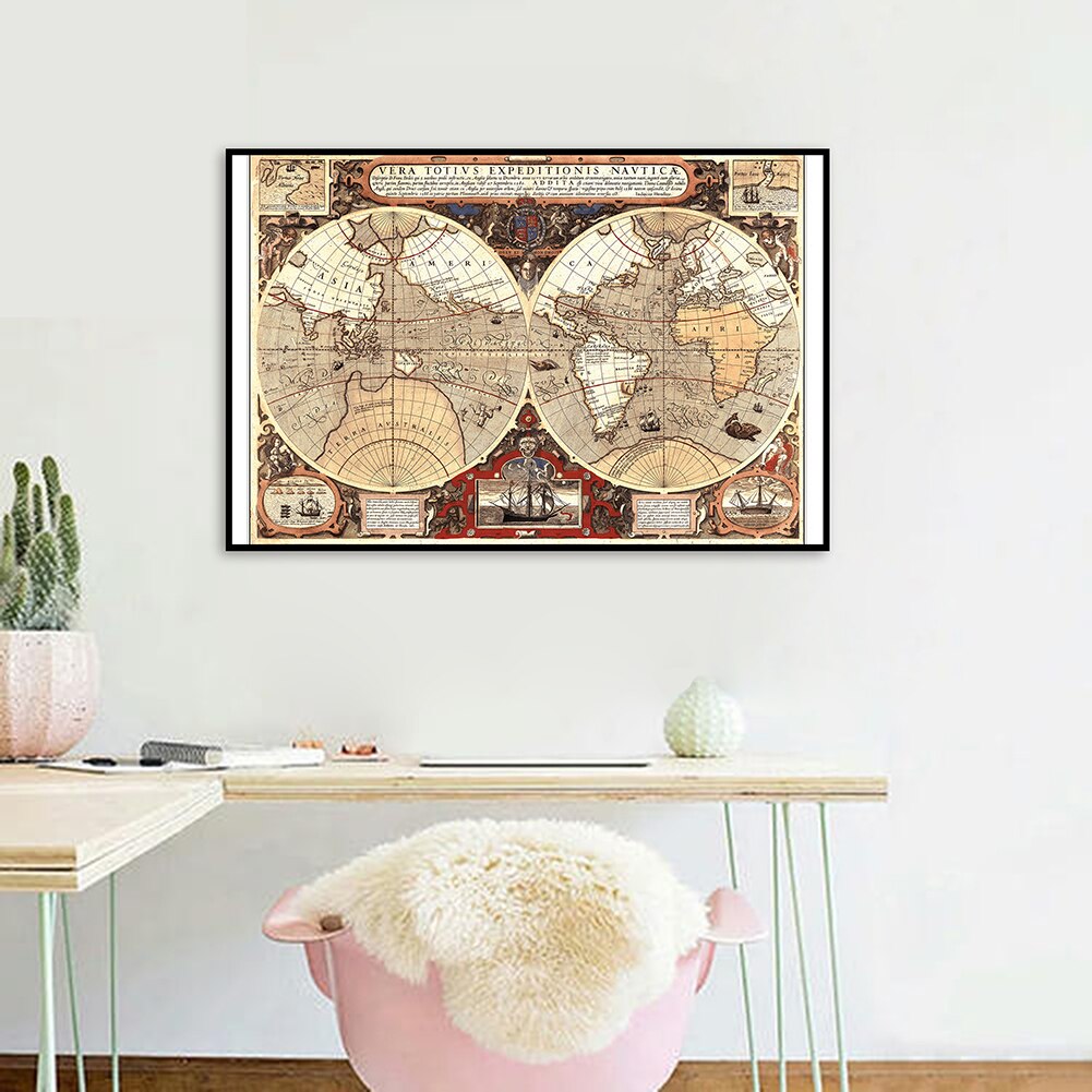 75*50cm The World Map Vintage Canvas Painting Medi... – Grandado