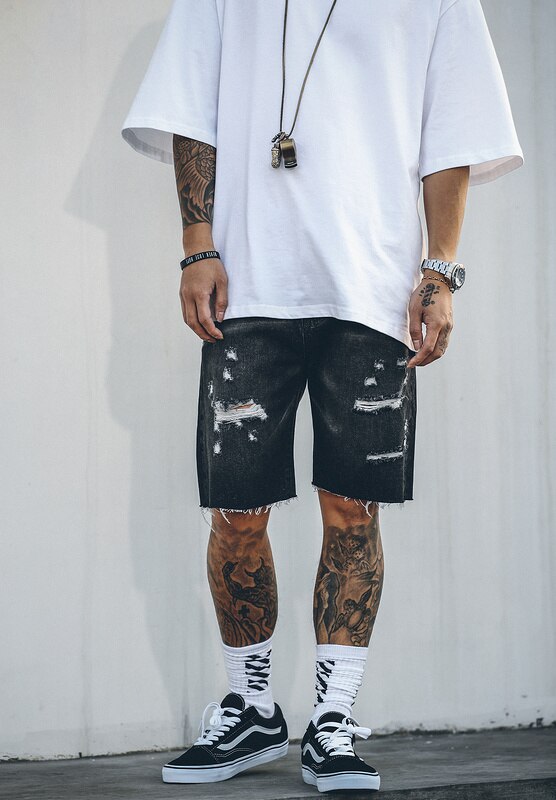 Summer Black Ripped Destroyed hole Mens Denim Shor... – Grandado