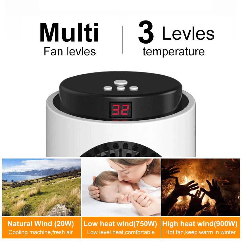 1000W LED Display Electric Fan Heater With Remote ... – Grandado