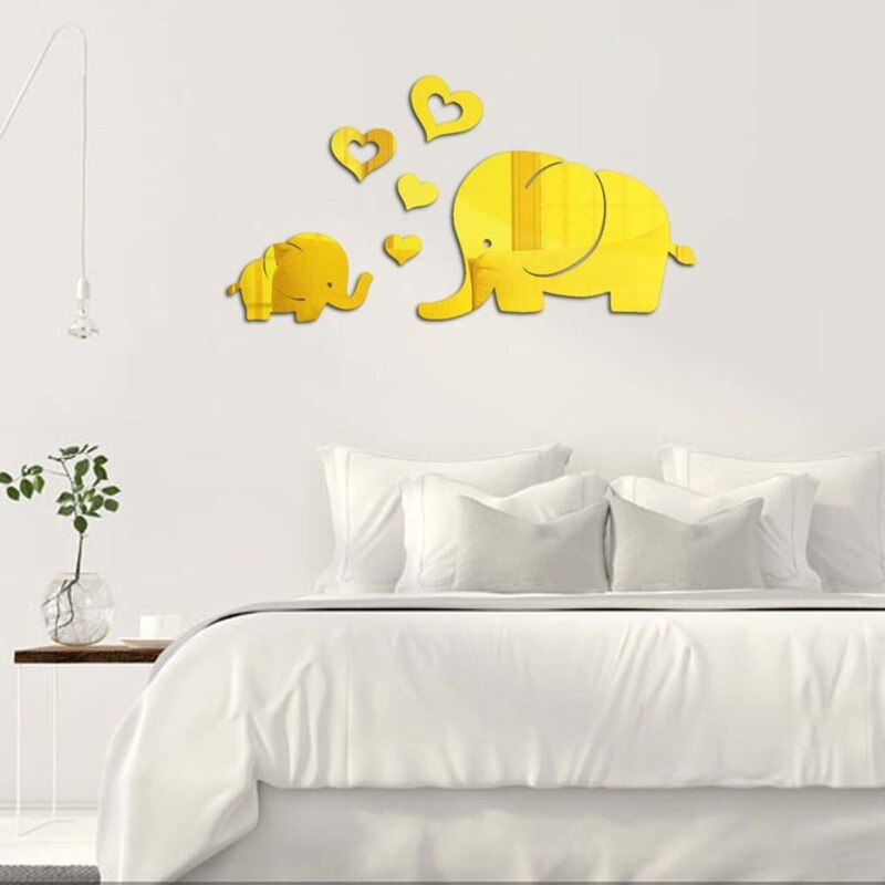 Cartoon Elephant Pattern Mirror Wall Stickers 3D M... – Grandado