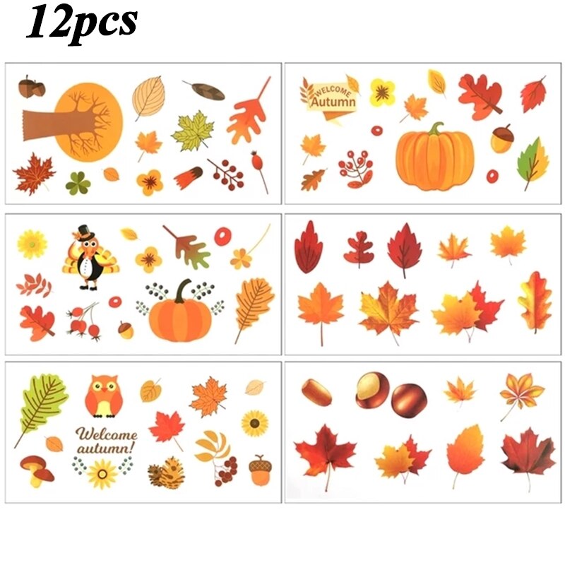 8 Vellen Raamstickers Esdoorn Bladeren Pompoen Uil... – Vicedeal