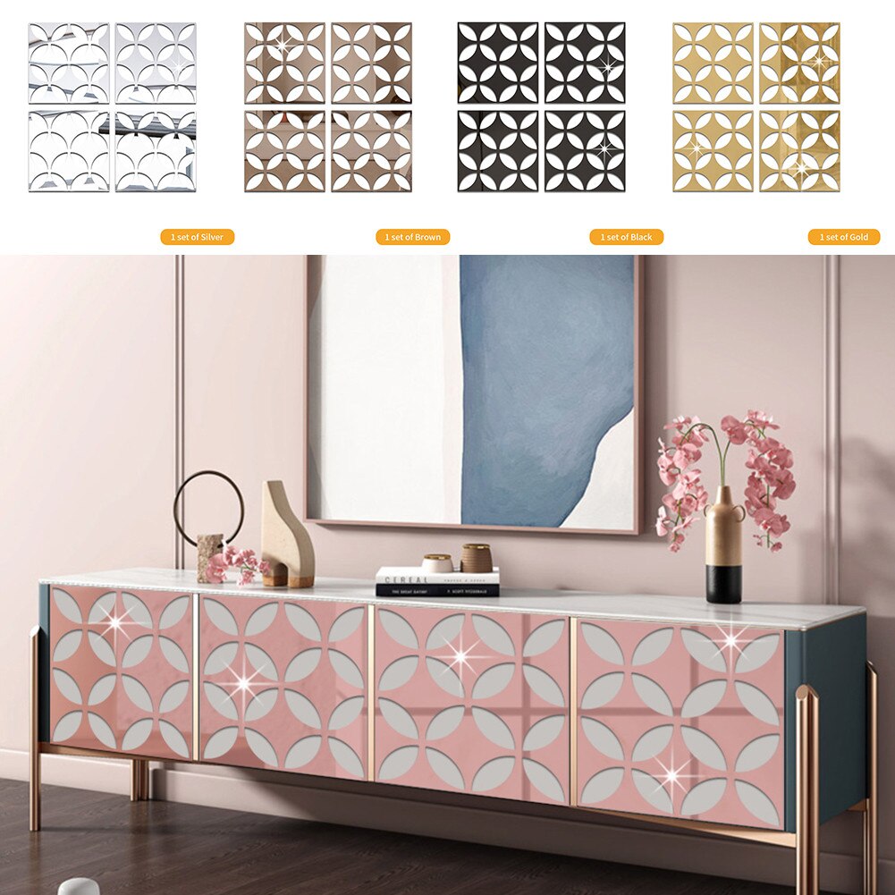 4Pcs 20x20cm 3D Mirror Sticker Self Adhesive Wallp... – Grandado