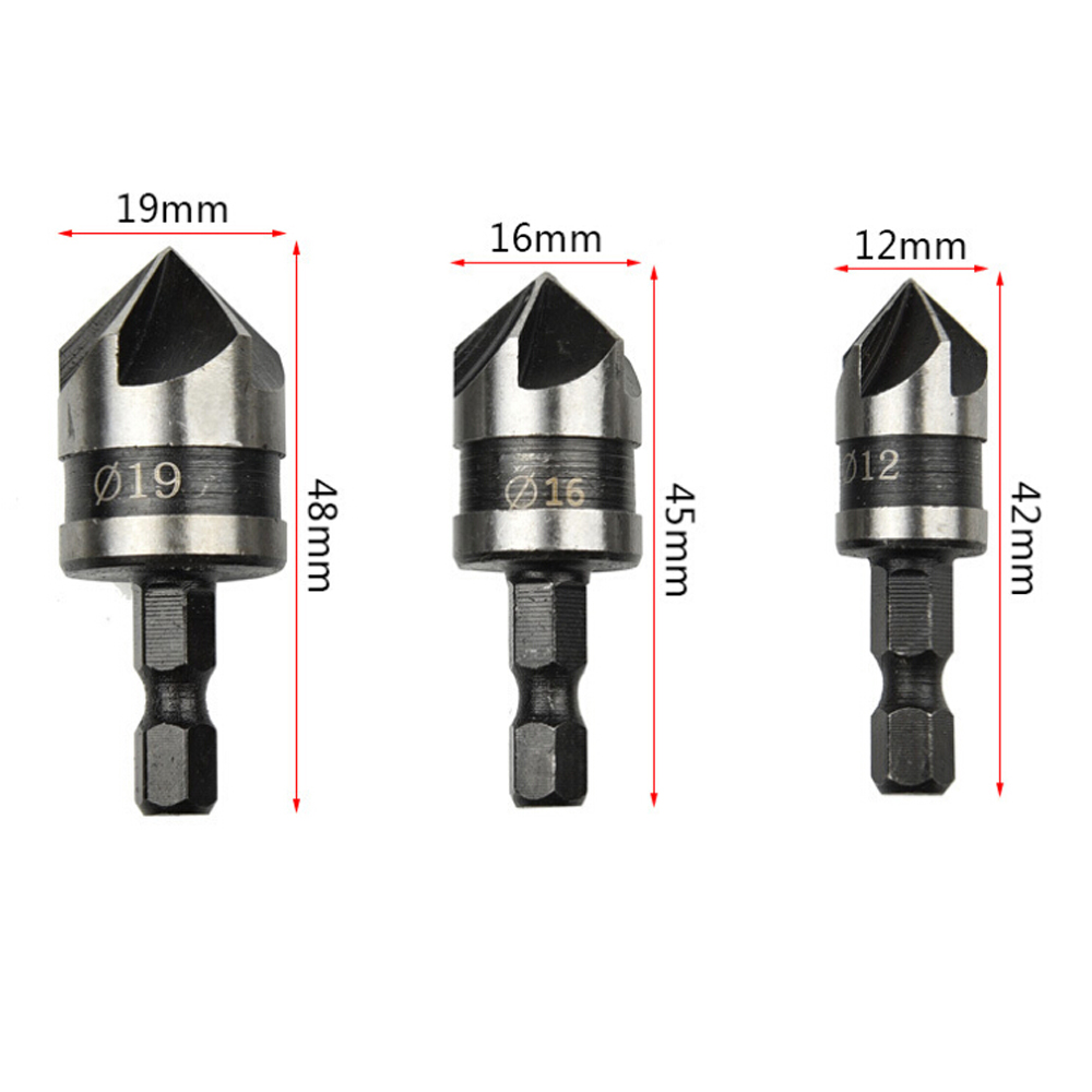 3pcs/set Hex Countersink Boring Set for Wood Metal Quick Change Drill ...