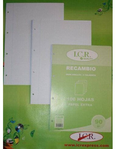 RECAMBIO TAMAÑO FOLIO 100 HOJAS 90 GRAMOS ICR CUAD... – Grandado