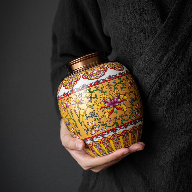 Flower Ceramic Tea Pot Sealed Storage Tank Desktop... – Grandado