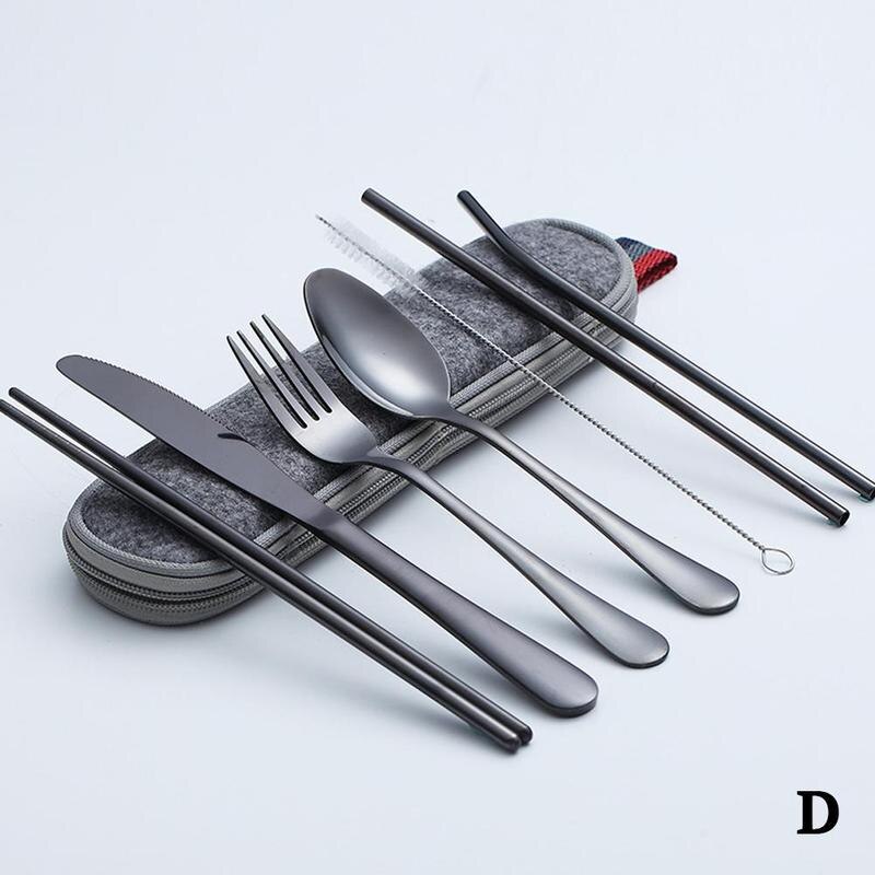With bag 7Pcs Dinnerware Set Travel Cutlery Set Re... – Grandado