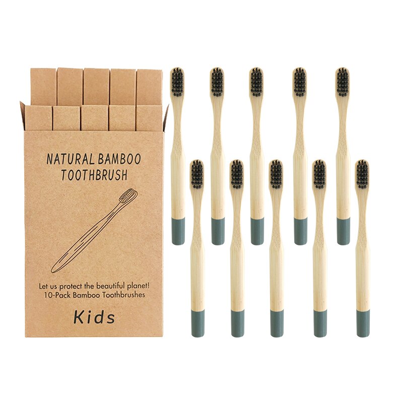 10Pc kids Multi-color Natural Bamboo Toothbrush wi... – Grandado