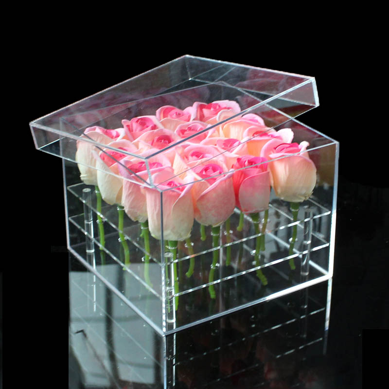 Acrylic Artificial Rose Flower Box Makeup Organize... – Grandado