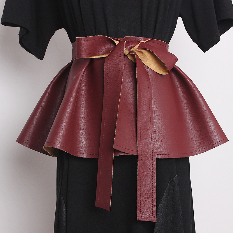 Women's runway PU leather Cummerbunds female v... – Grandado