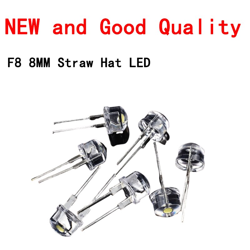 100PCS F8 8mm 0.5W 3.0-3.4V Straw hat LED White Su... – Grandado