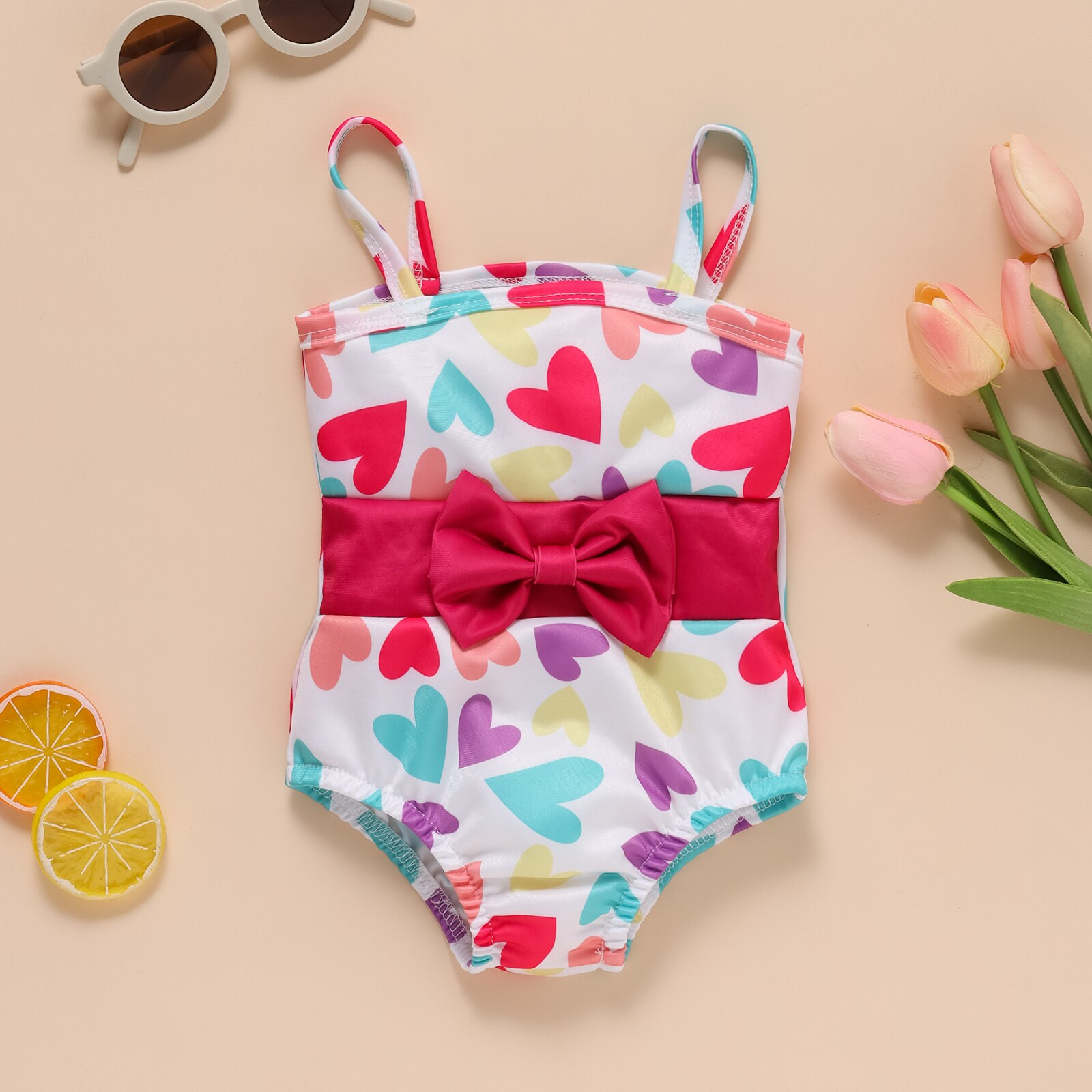 Cute Sister Matching Swimwear Girl Heart Print Bow Grandado