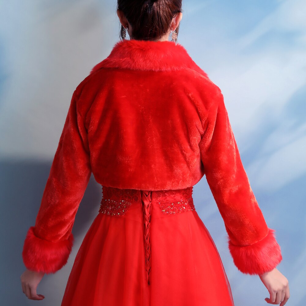 Red Winter Warm Thicken Faux Fur Cape Full Sleeve ... – Grandado