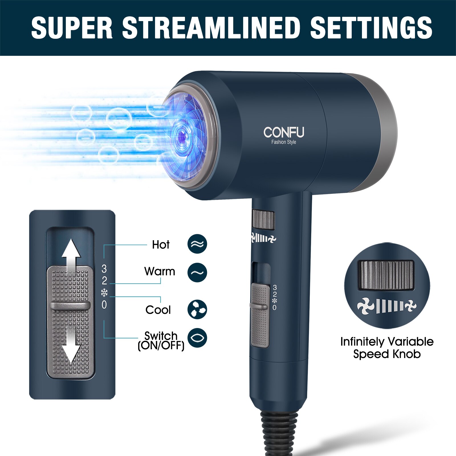 CONFU 1800W Ionic Hair Dryer Portable Blow Dryer P... – Vicedeal