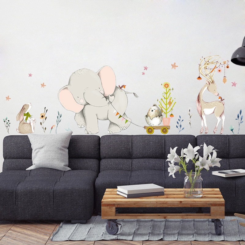 Happy baby elephant bunny fawn wall stickers kids ... – Grandado
