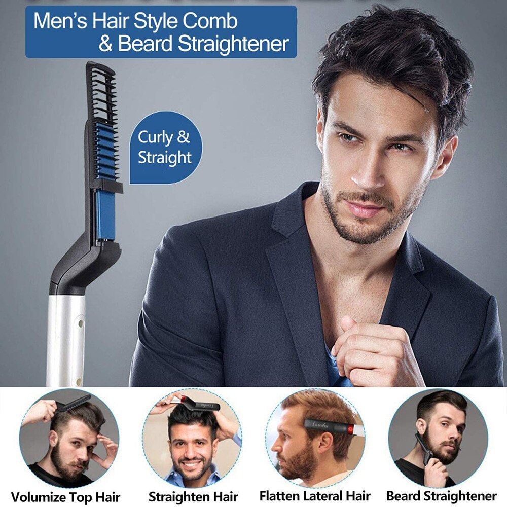 2 in 1 Beard Straightener Electric Hair Comb Brush... – Grandado
