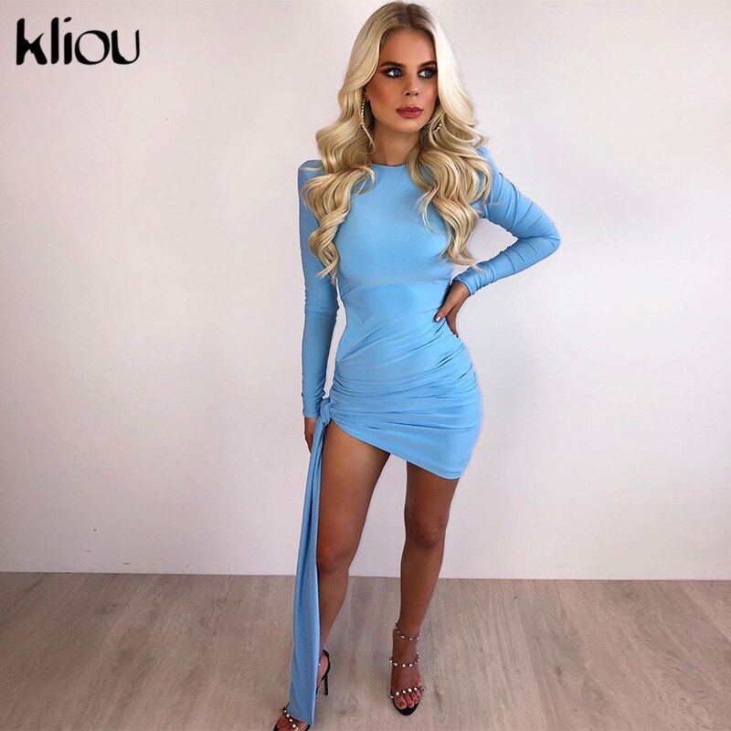 Kliou Stacked Drawstring Bandage Bodycon Dress Wom... – Grandado