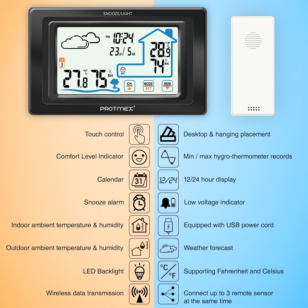 Protmex PT19A Weather Station Wireless Indoor Outd... – Vicedeal