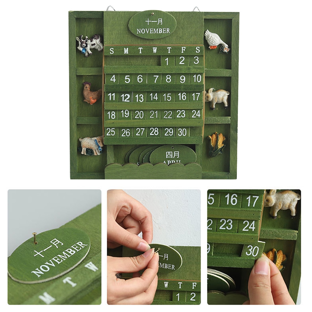 Rustic Bilingual Calendar Wooden Manual Perpetual ... – Vicedeal