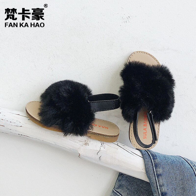 Winter Children Fox Fur Slipper Crossed Little Gir... – Grandado
