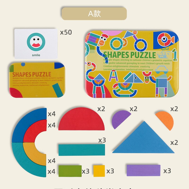 Shape Puzzles Wooden Toys For Kids Matching Card I... – Grandado