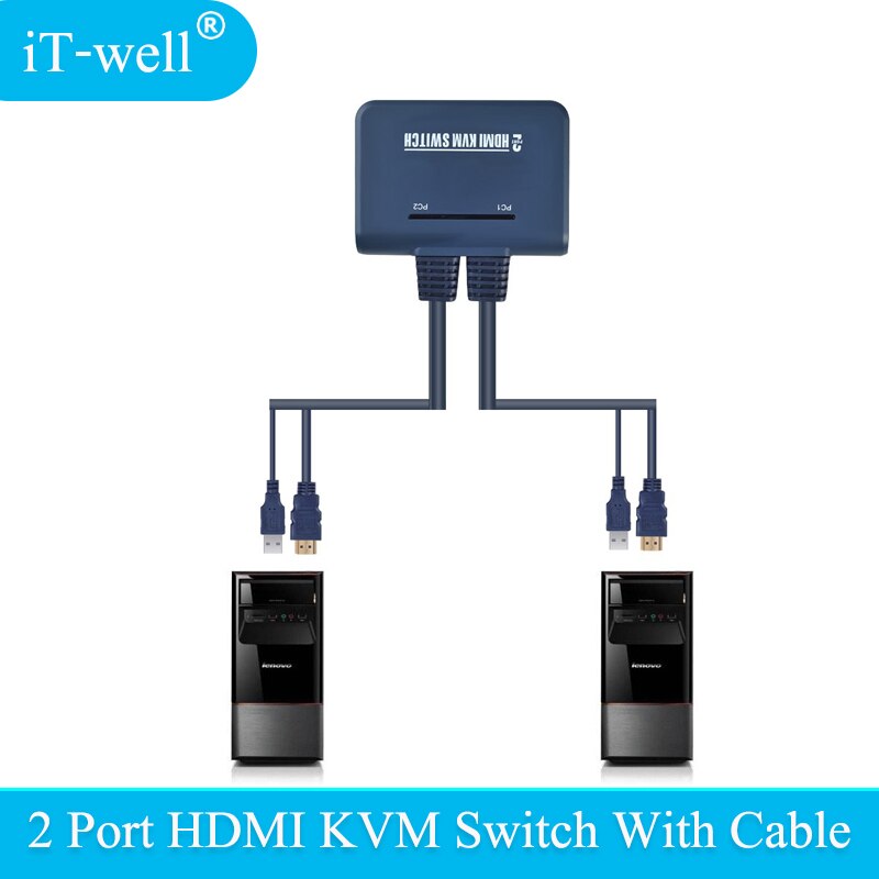 IT-well HDMI KVM Switch 2 Port With Cable for Dual... – Vicedeal