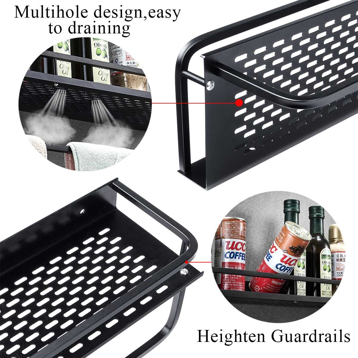 30-50cm Schwarz Bad Regal Rack Halter Küche Wand R... – Vicedeal
