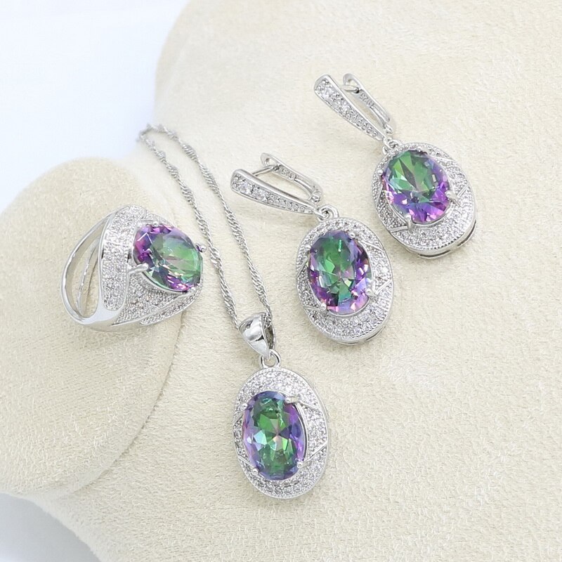 Multi Rainbow Silver Color Jewelry Set for Women W... – Vicedeal