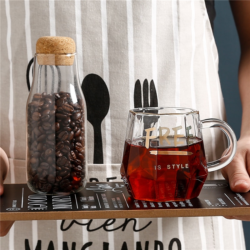 Geometria lasinen muki kullattu kirjainkahva kuppi... – Vicedeal