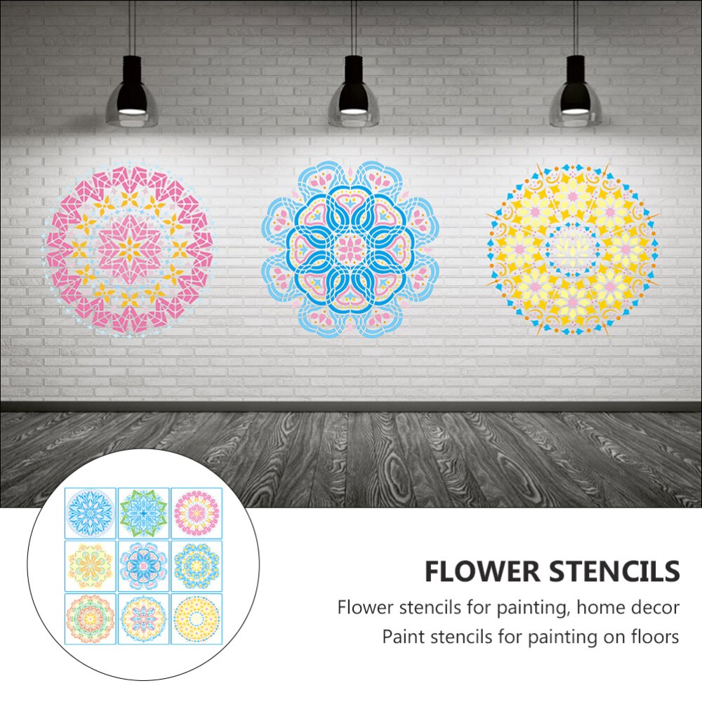 9 Sheets Beautiful Delicate Mandala Floor Stencil ... – Grandado