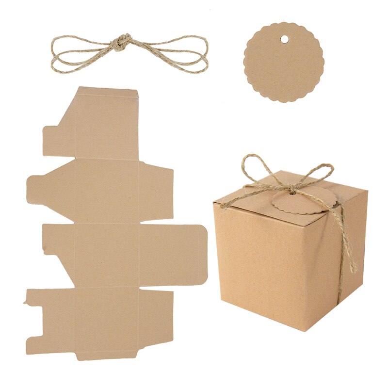 Brown White Boxes 10PCS Kraft Paper Cube Boxes wit... – Vicedeal