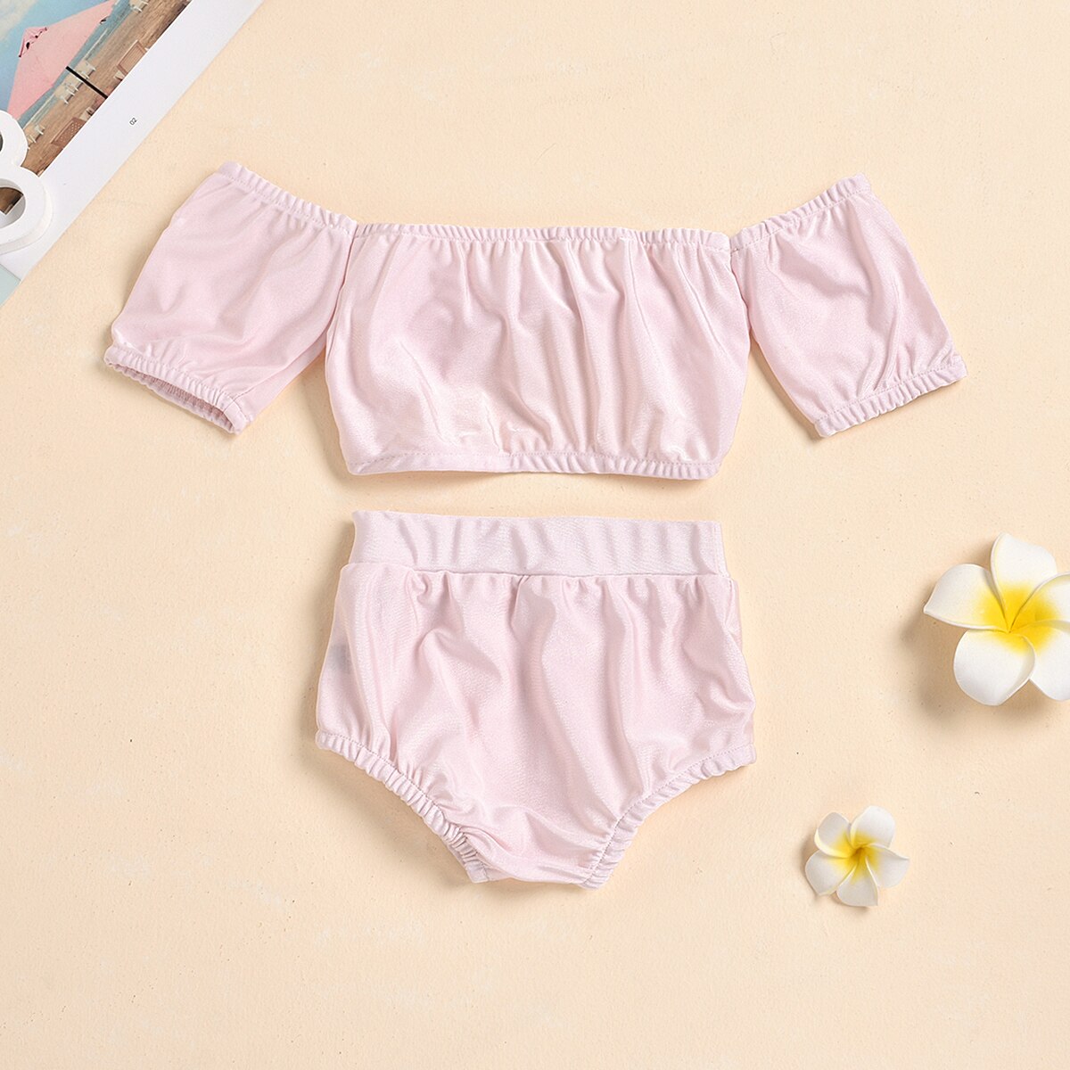 Girls Two-piece Swimming Clothes Set, Pink Solid C... – Grandado