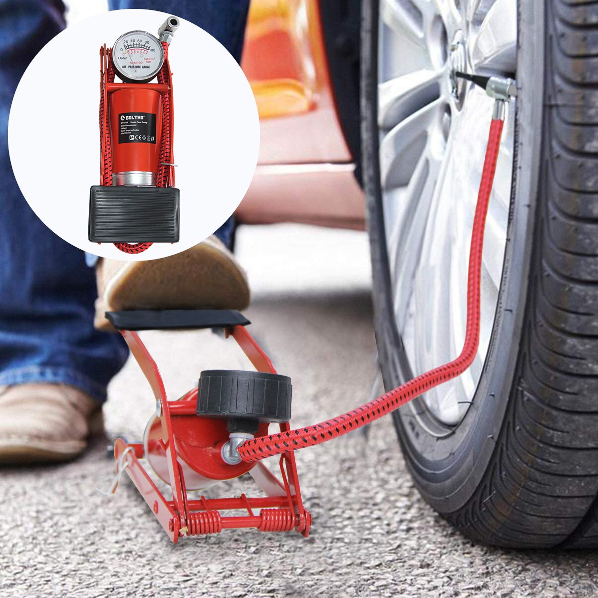 BOLTHO Single Cylinder Foot Pump, Thumb Lock Conne... – Grandado