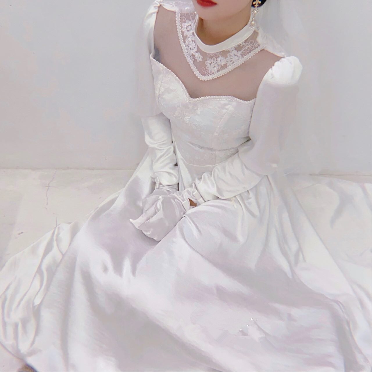 Simple Satin Wedding Dress Tea Lenght Long Sleeves... – Grandado