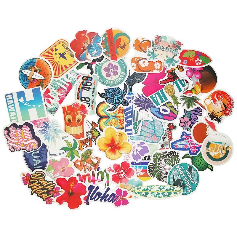 50pcs Hawaii Tropical Beach Summer Sticker Hibiscu... – Grandado