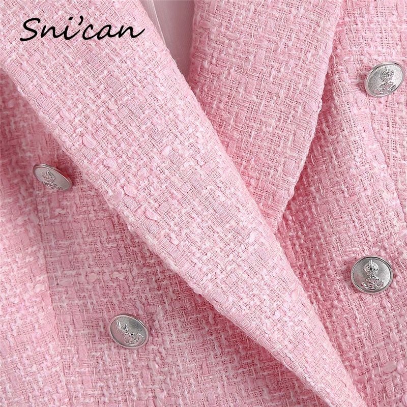 British Style Pink Tweed Jacket Coat Double Breast... – Grandado