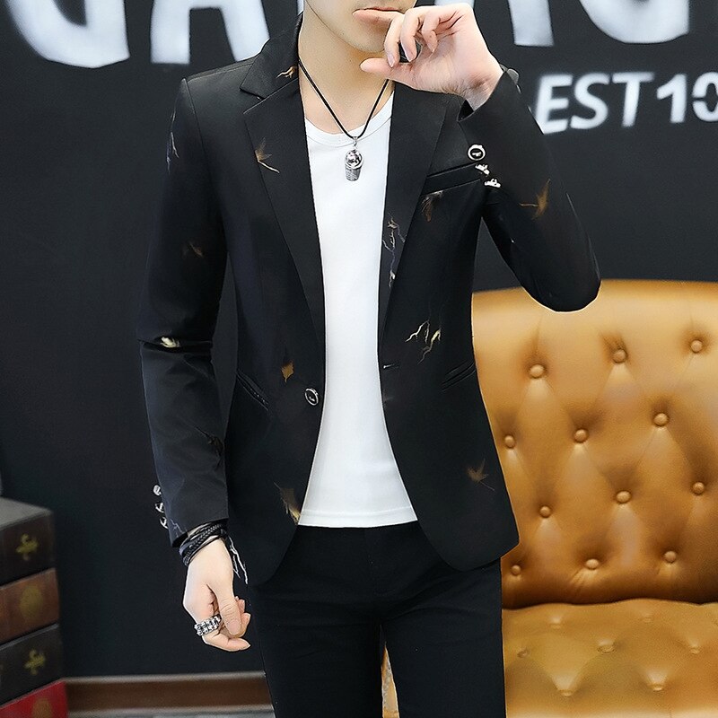 Youth Slim blazer Men Casual Spring Print blazer – Grandado