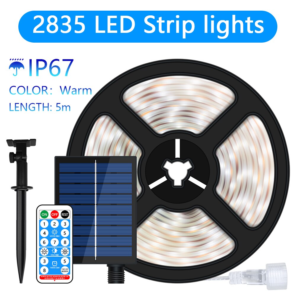 5M/10M Solar LED Strip Light 8 Modes Christmas Col... – Grandado