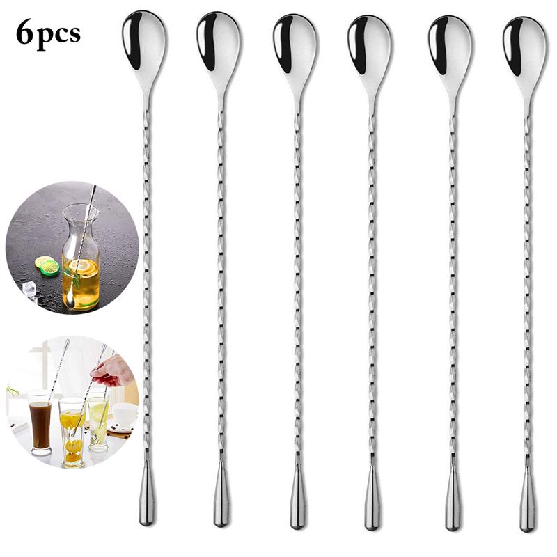 6pcs Cocktail Bar Spoon Stainless Steel Threaded T... – Grandado 6pcs Cocktail Bar Spoon Stainless Steel Threaded T... – Grandado
