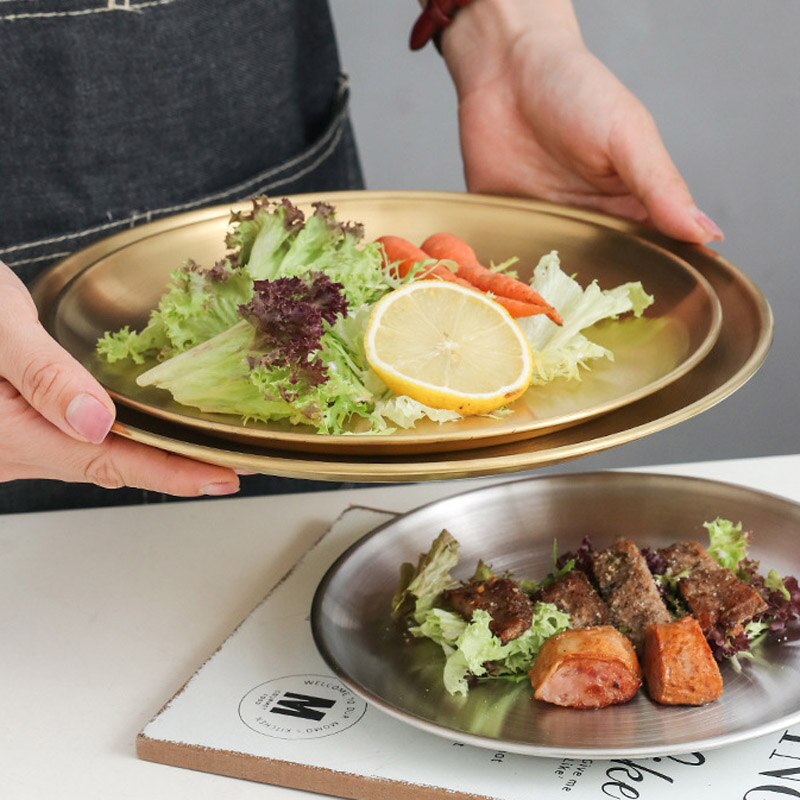 Kitchen Stainless Steel Dinner Plate Gold Dining P... – Grandado