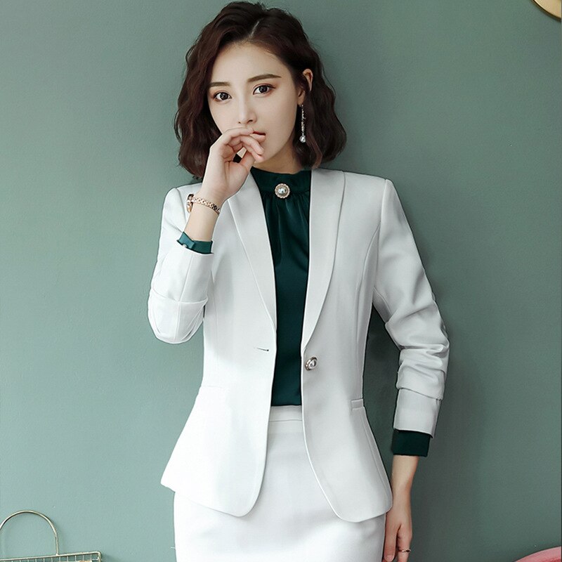 Vrouwen Pak Herfst Witte Enkele Gesp Casual Temper... – Grandado