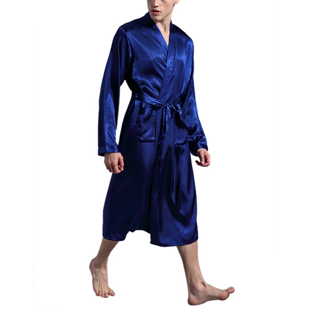 Men's Silk Satin Bathrobe Robe Long Solid Silk Paj... – Grandado