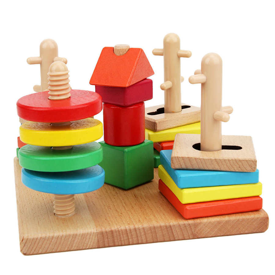 Wooden shape color sorter set colorful stacking an... – Grandado