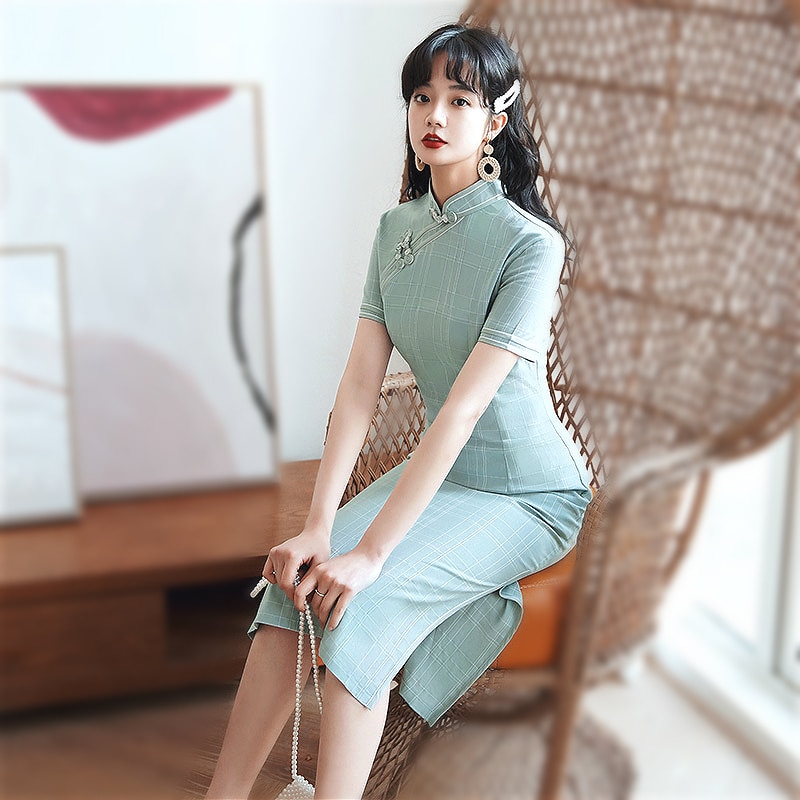 Sheng Coco Algodón elástico chino Cheongsam Vestid... – Grandado