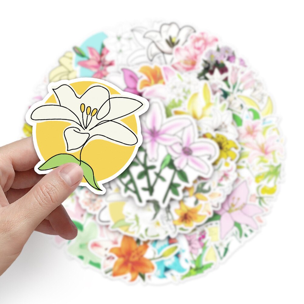 10/50PCS Garden Flowers Stickers Lily Flower Ins D... – Grandado