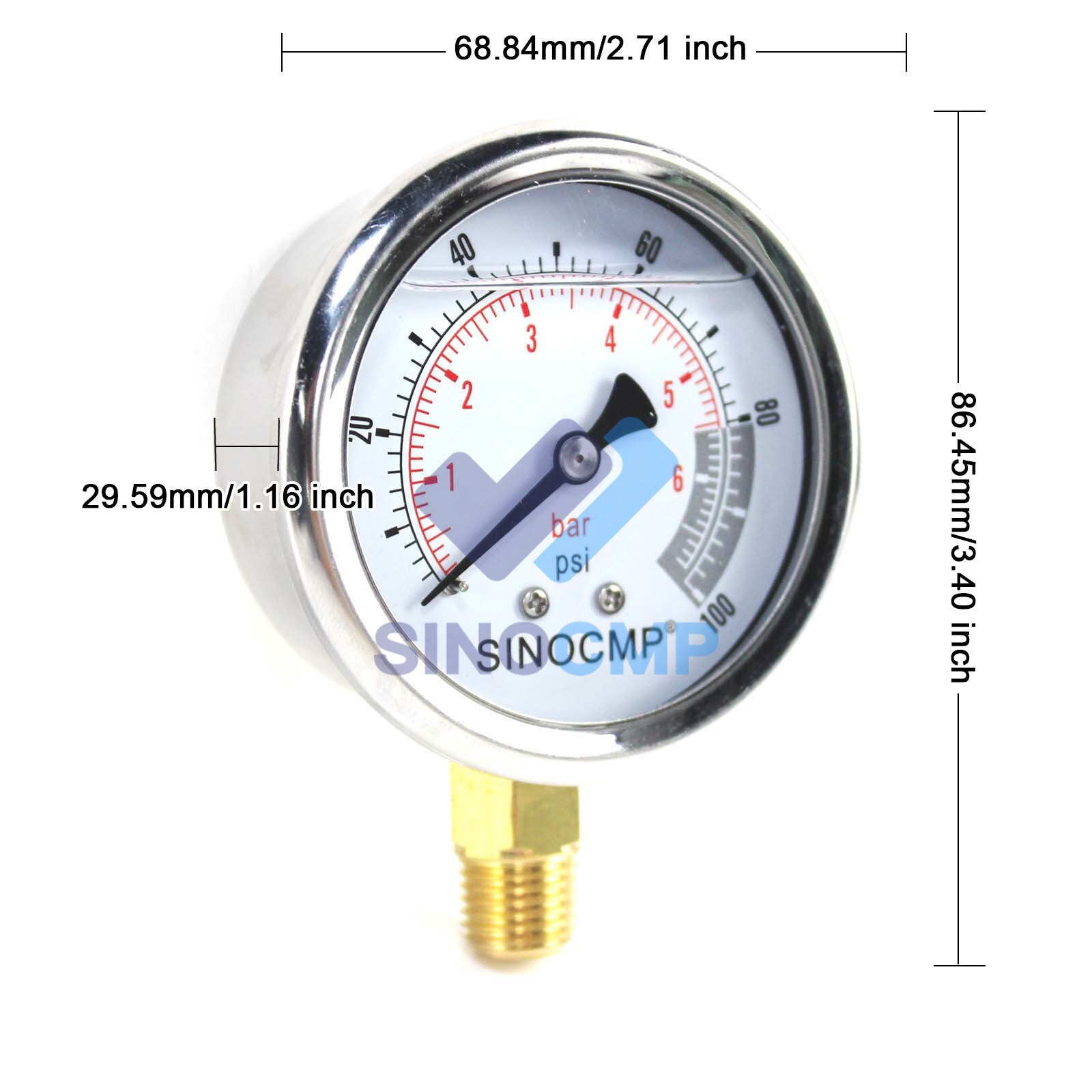 Manometro idraulico 0.6Mpa/0-6Bar/0-100PSI manomet... – Grandado
