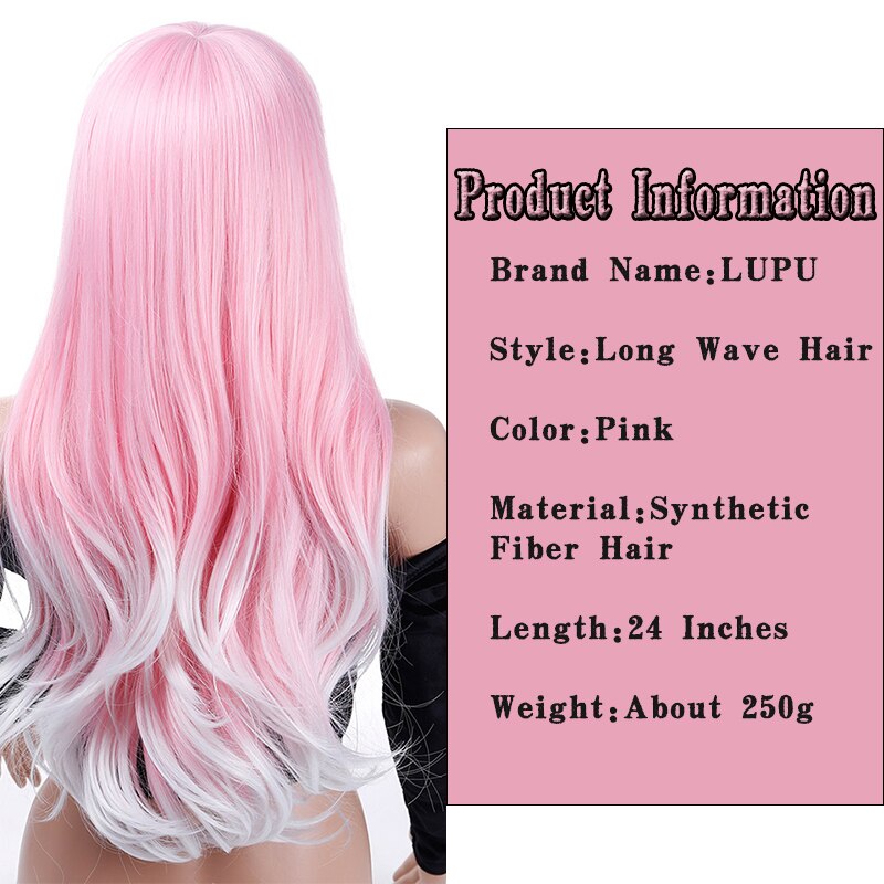 Lupu 24 "långvågig ombre rosa peruk med lugg hög t... – Grandado