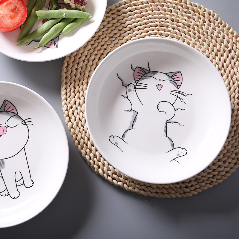 Cute Ceramic Dinner Plate kitten pattern Dinnerwar... – Vicedeal